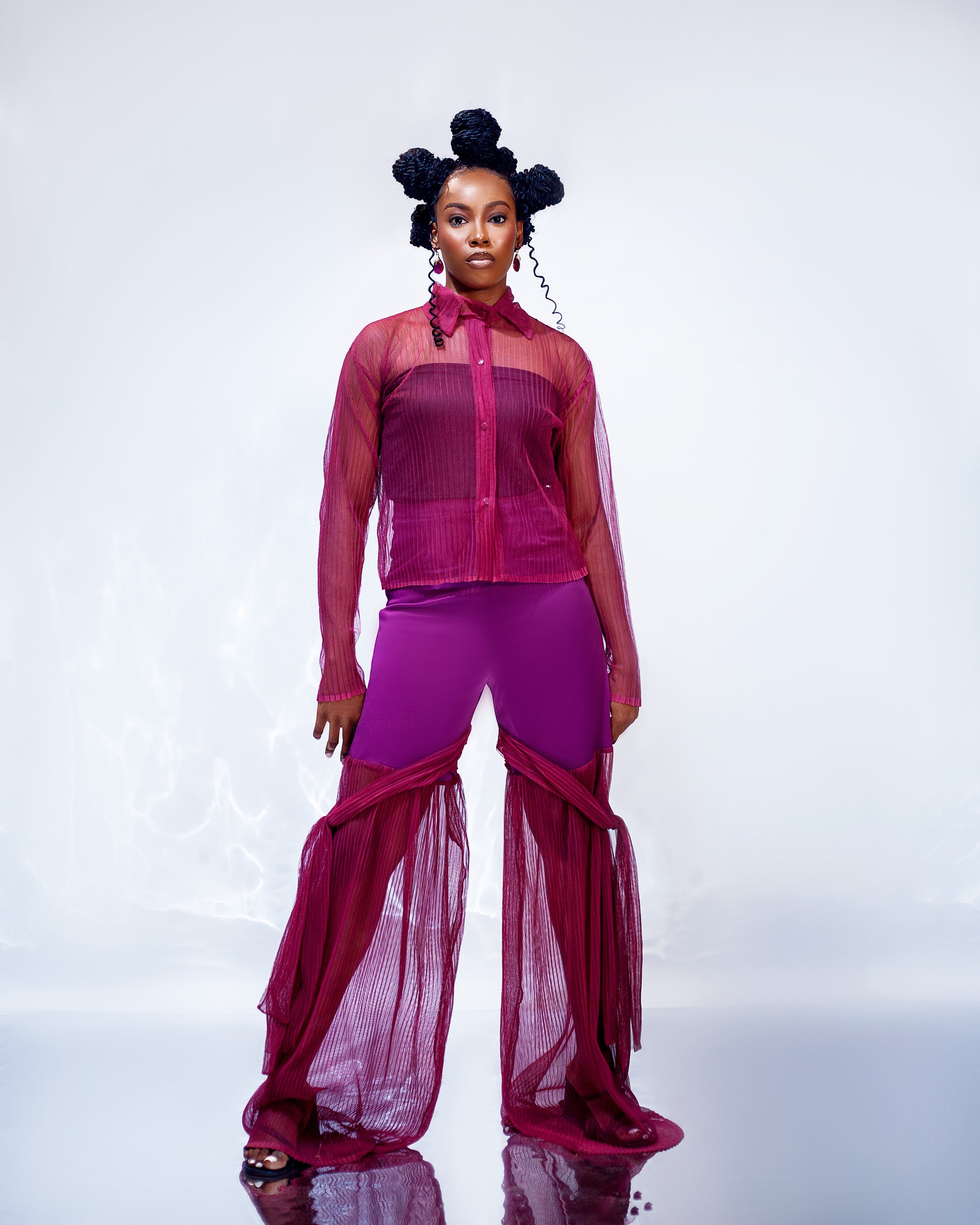 Inferno Drape Set | Statement Sheer Button-Up and Draped Tulle Pants