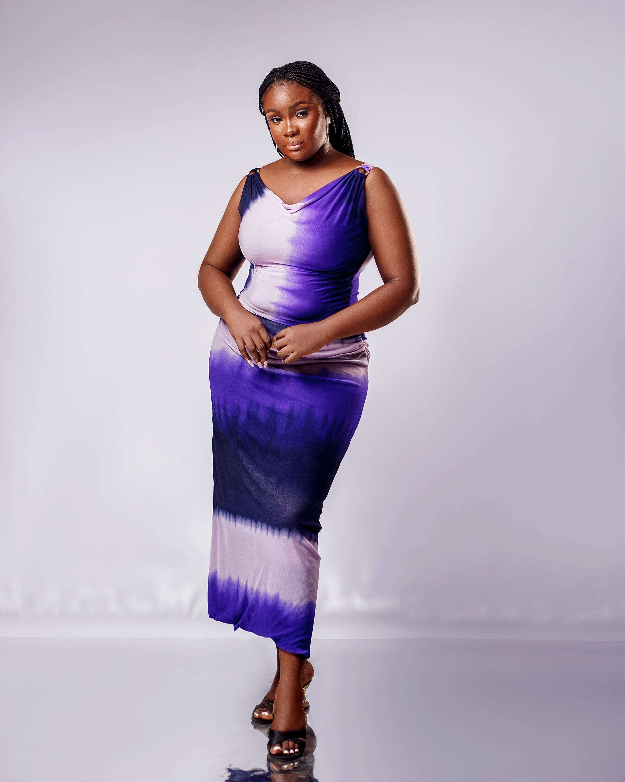 Wisp of Bloom Set | Sleeveless Cowl Neck Top with Ruched Skirt for Women
